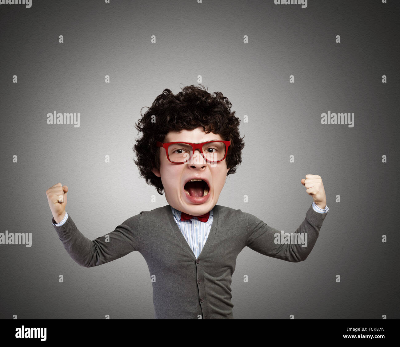 Funny young man with big head screaming emotional Stock Photo - Alamy