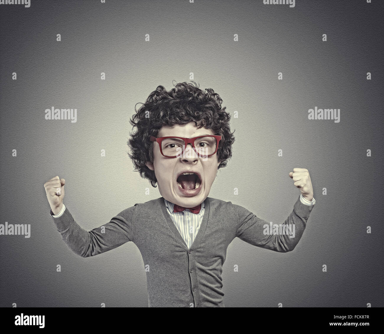 Funny young man with big head screaming emotional Stock Photo - Alamy