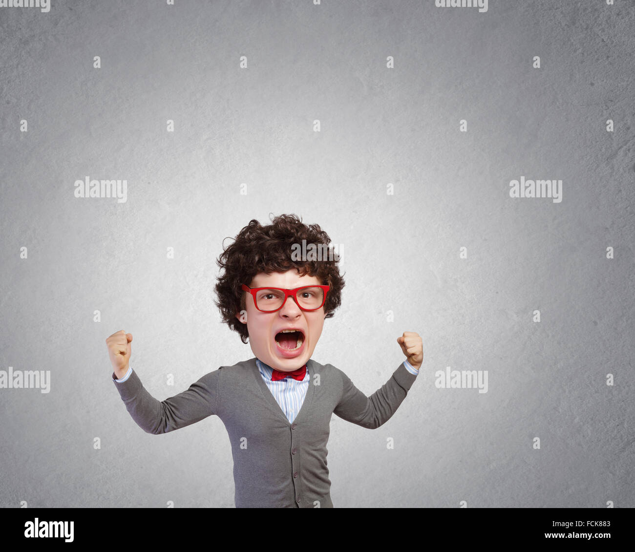 Funny young man with big head screaming emotional Stock Photo - Alamy