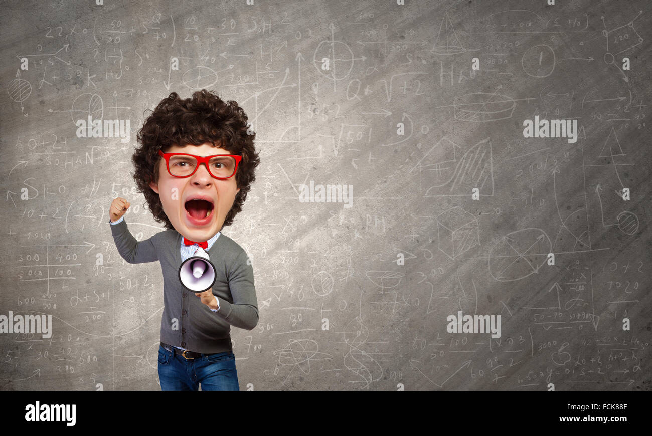Funny young man with big head screaming emotional Stock Photo - Alamy