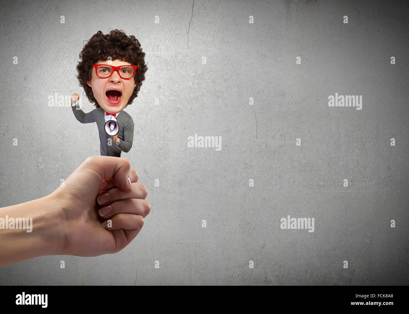 Funny young man with big head screaming emotional Stock Photo - Alamy