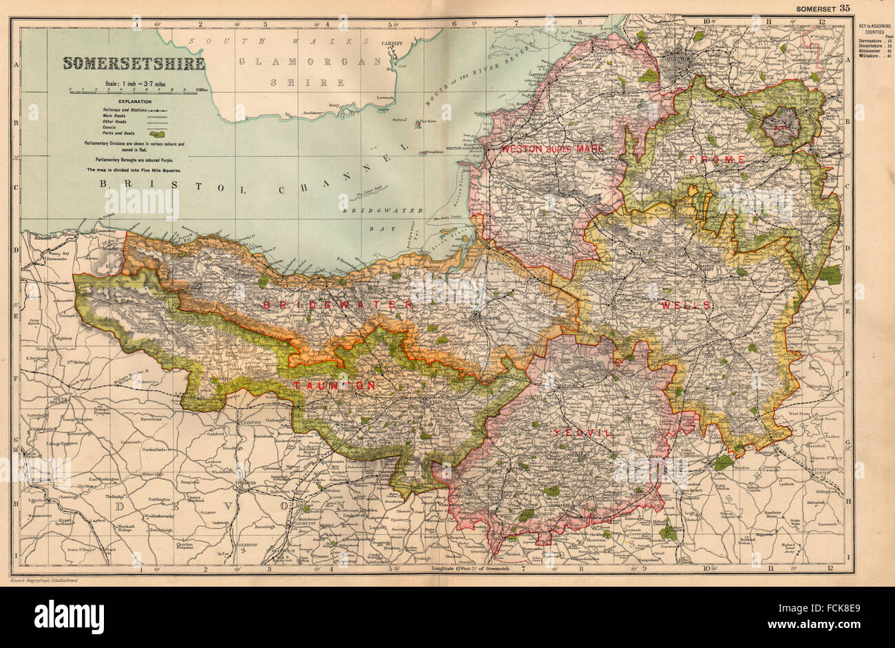 SOMERSETSHIRE: Showing Parliamentary divisions, boroughs & parks. BACON ...