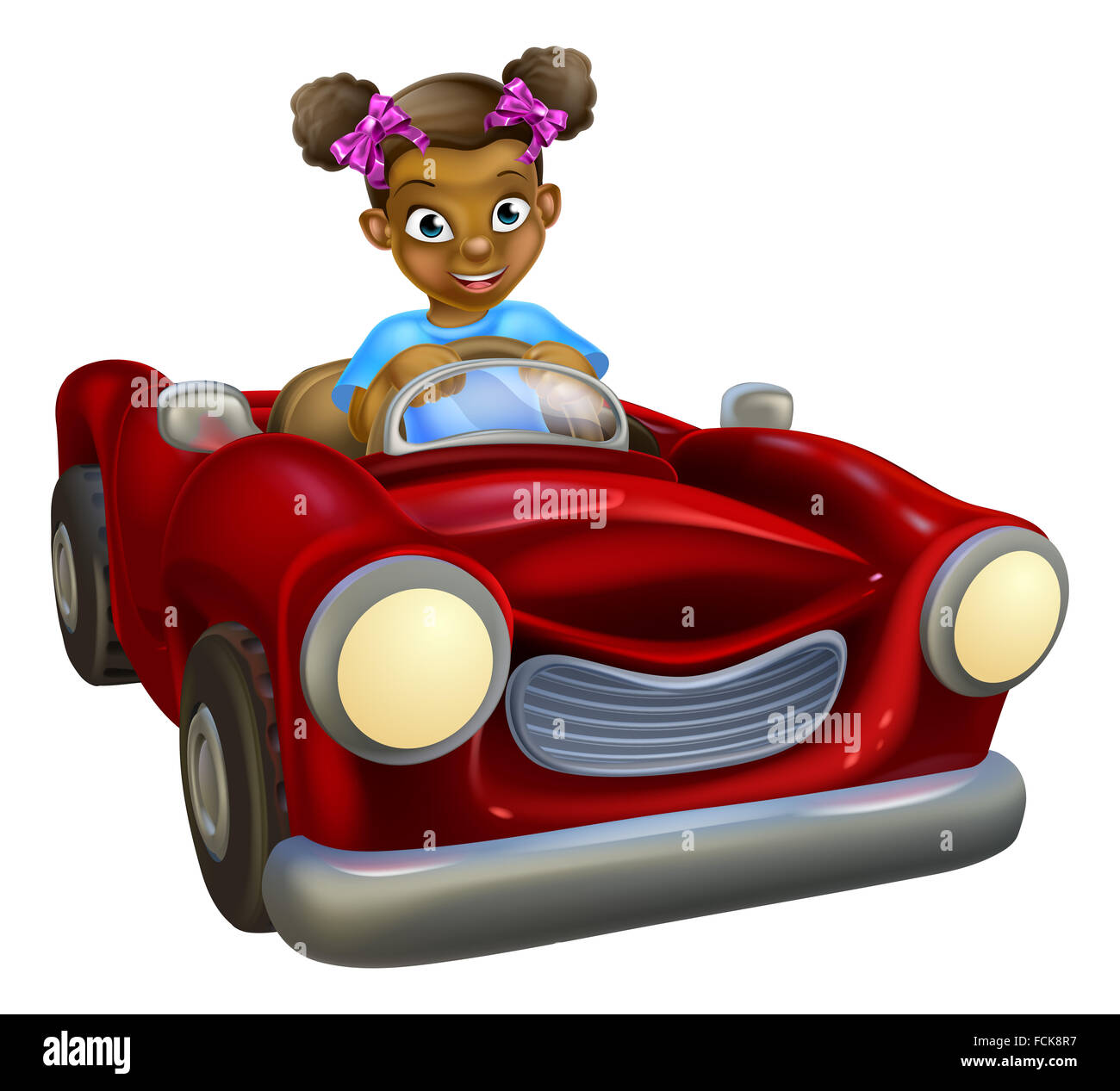 A cartoon black girl having fun driving a red car Stock Photo - Alamy