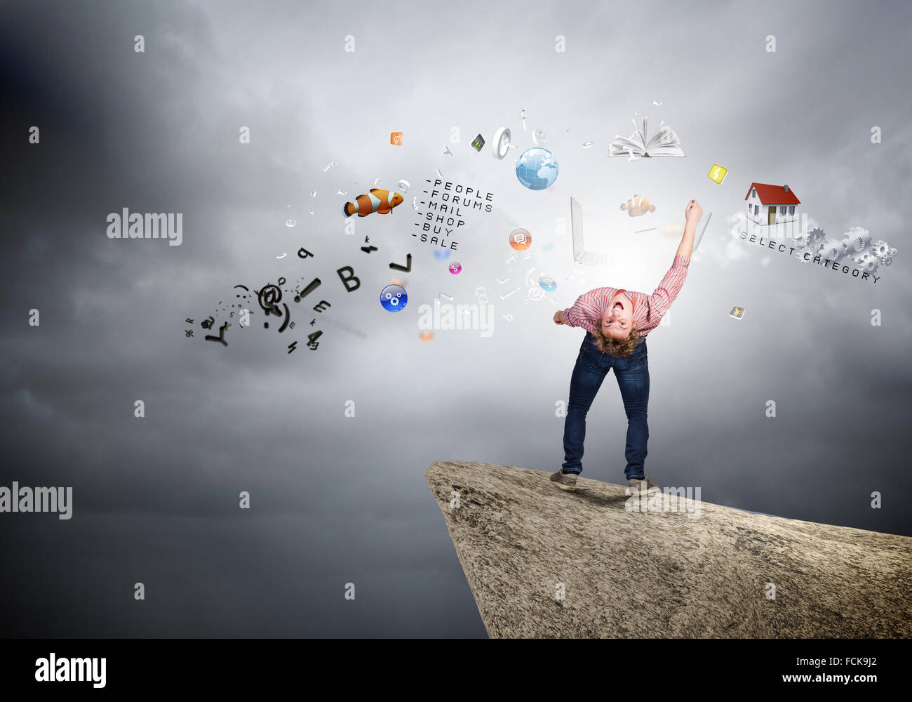 Young guy in casual evading from light rays Stock Photo - Alamy