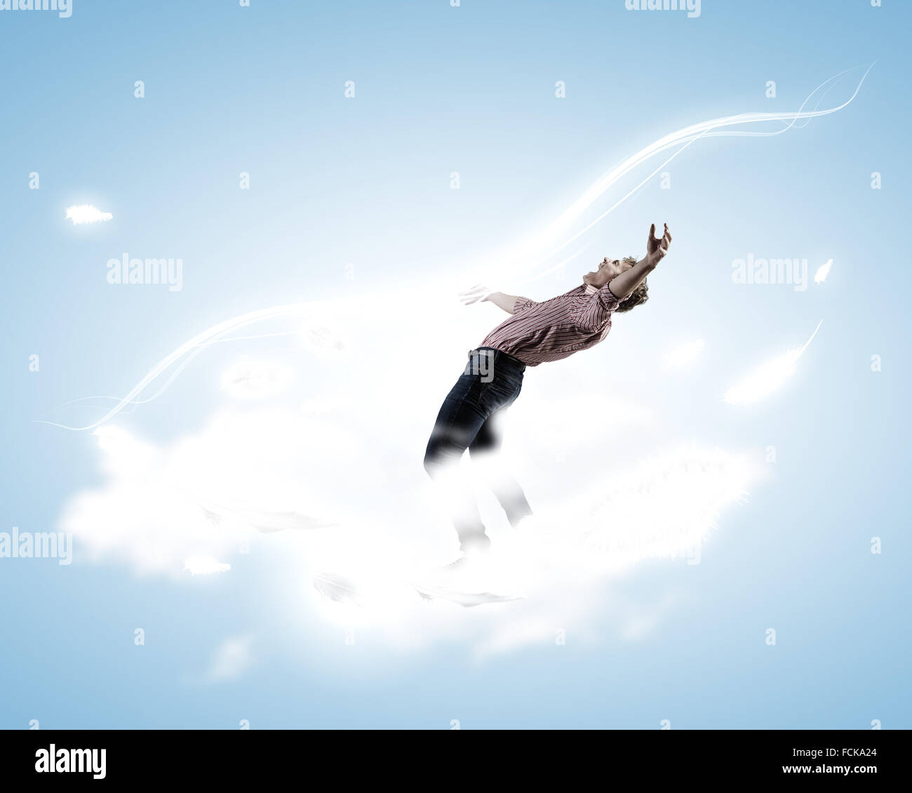 Young guy in casual evading from light rays Stock Photo - Alamy