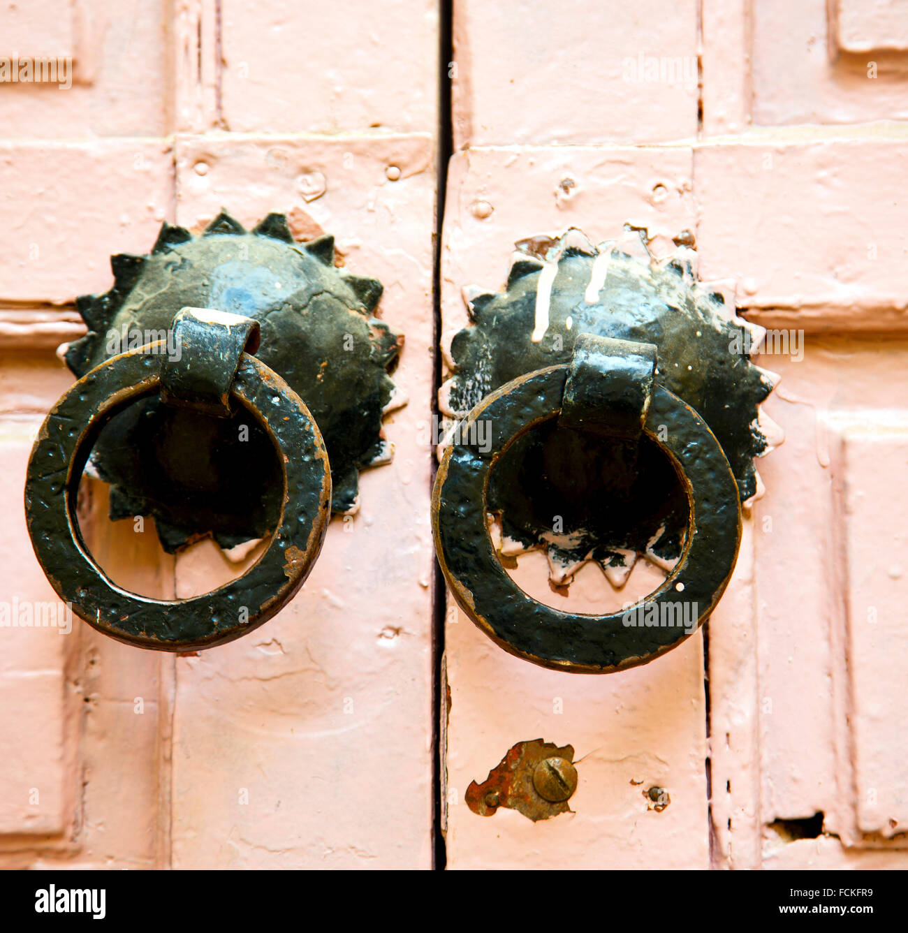 brown morocco in africa the old wood facade home and rusty safe padlock ...
