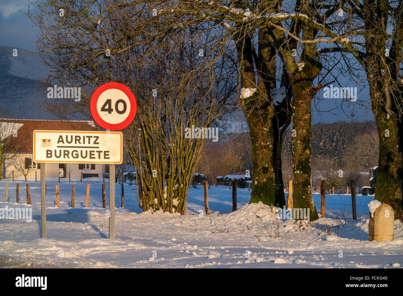 Burguete village area in Winter. Navarre, Spain Stock Photo - Alamy
