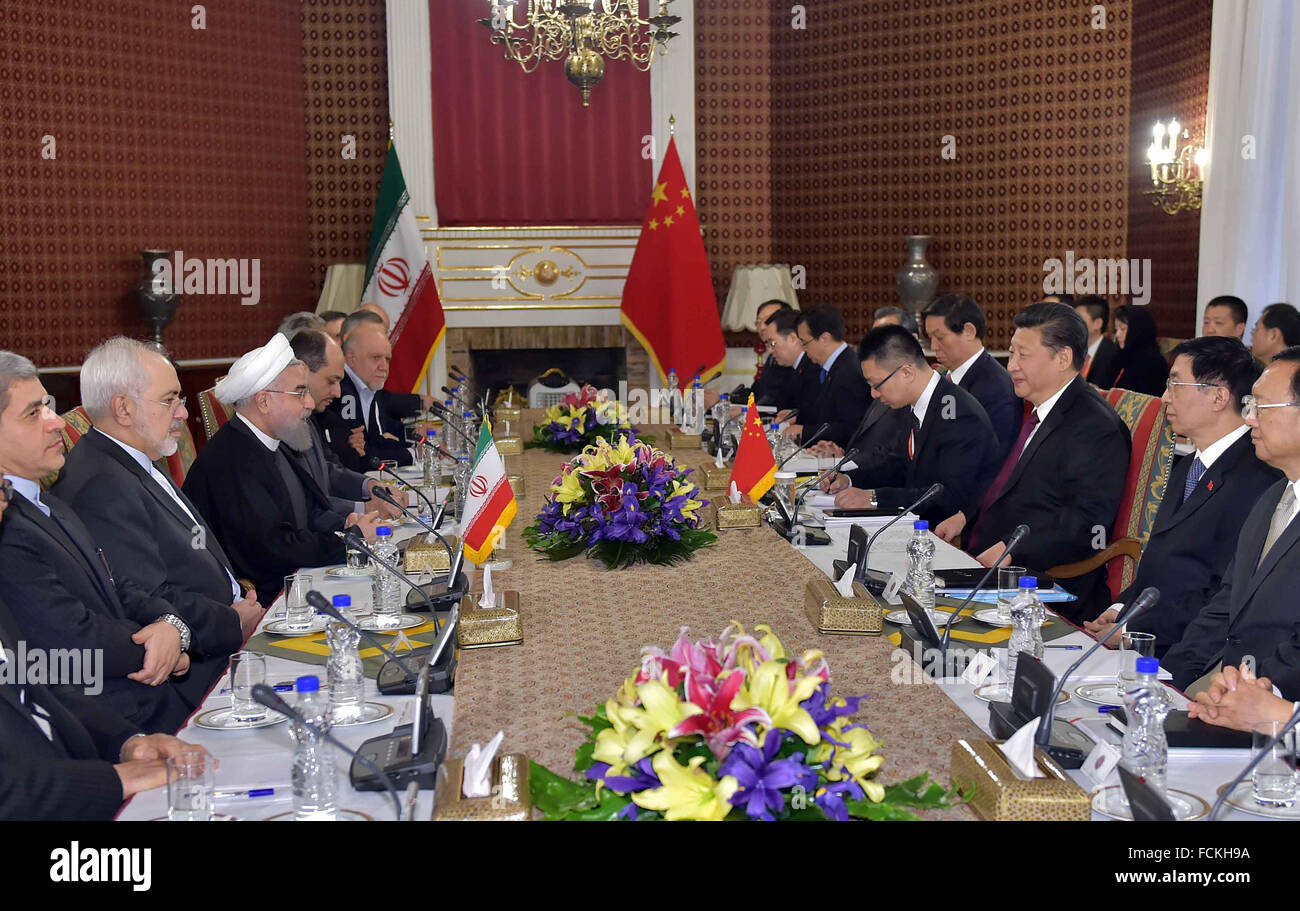 Tehran, Iran. 23rd Jan, 2016. Chinese President Xi Jinping(3rd R) holds ...