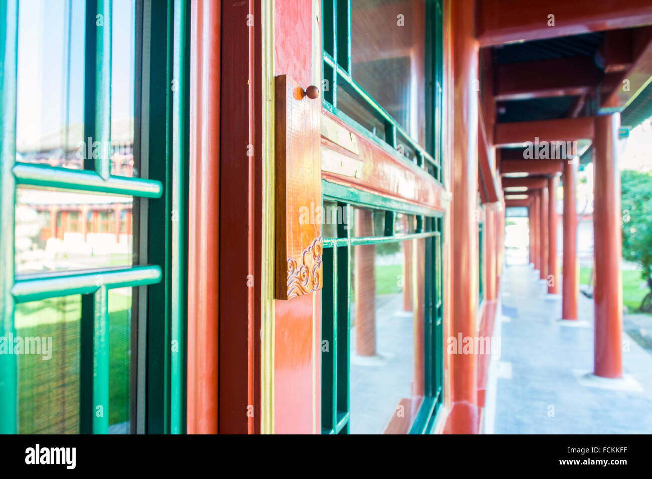 Close-up of window by passage outside temple Stock Photo - Alamy