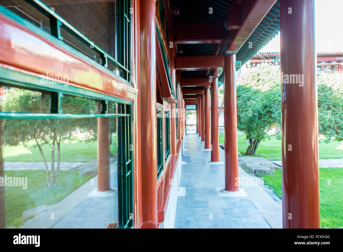 Columns at passage outside temple Stock Photo - Alamy