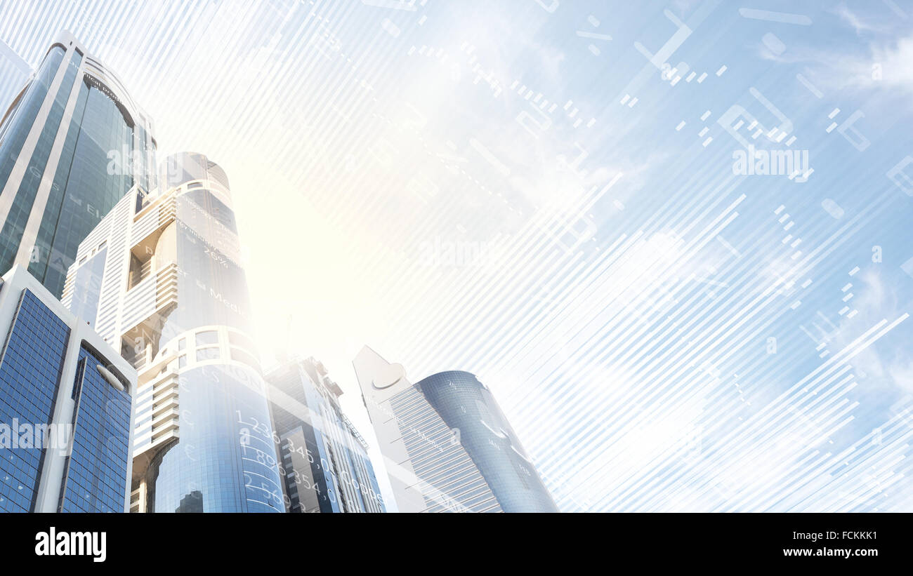 Digital image of bottom view of tall skyscraper Stock Photo - Alamy