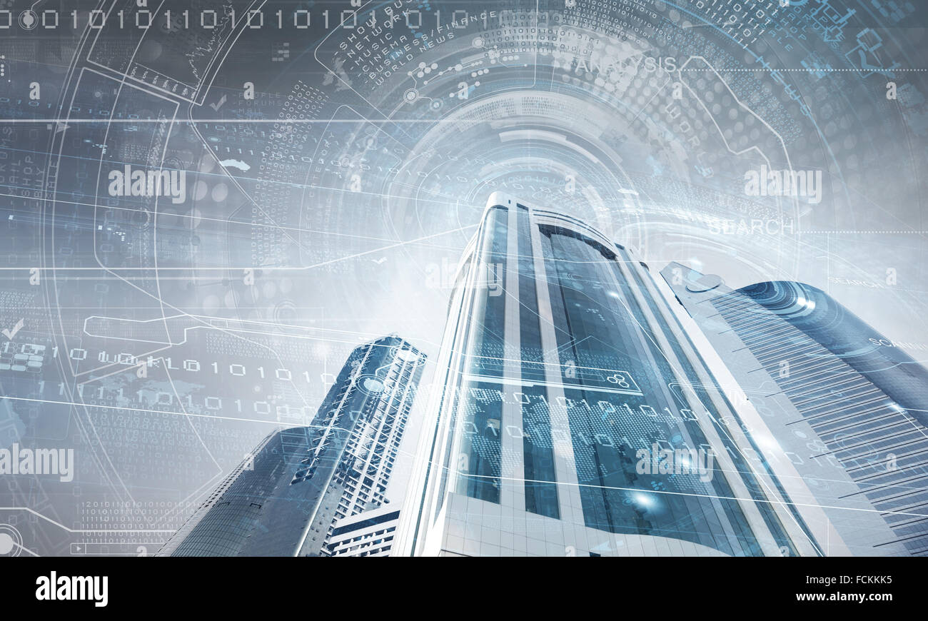 Digital image of bottom view of tall skyscraper Stock Photo - Alamy