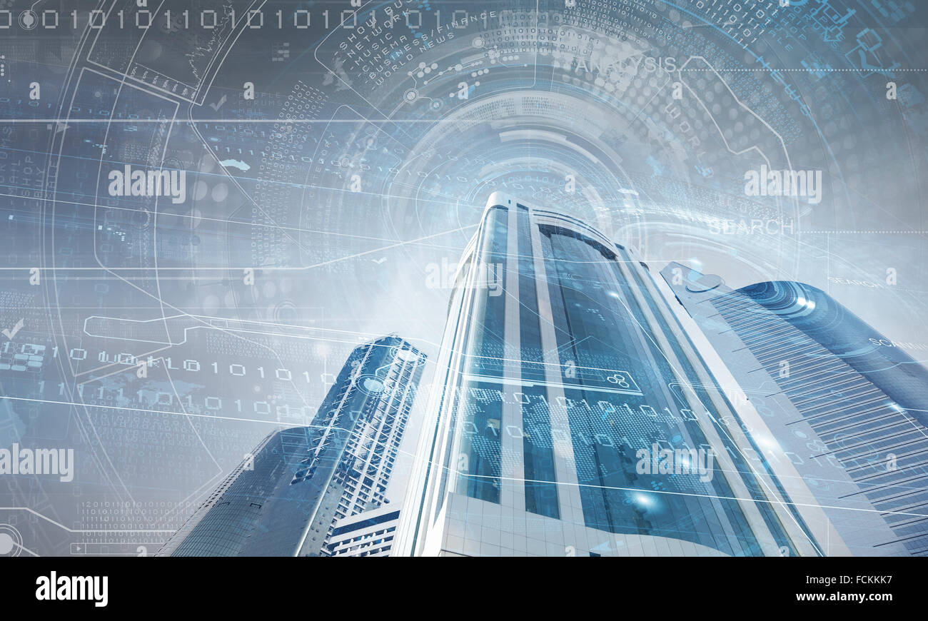 Digital image of bottom view of tall skyscraper Stock Photo - Alamy