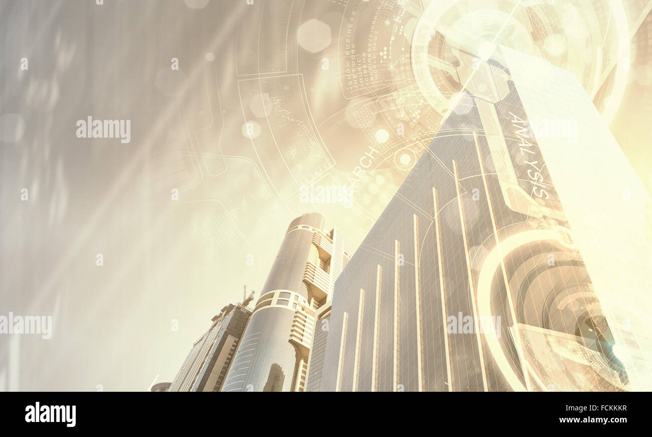 Digital image of bottom view of tall skyscraper Stock Photo - Alamy