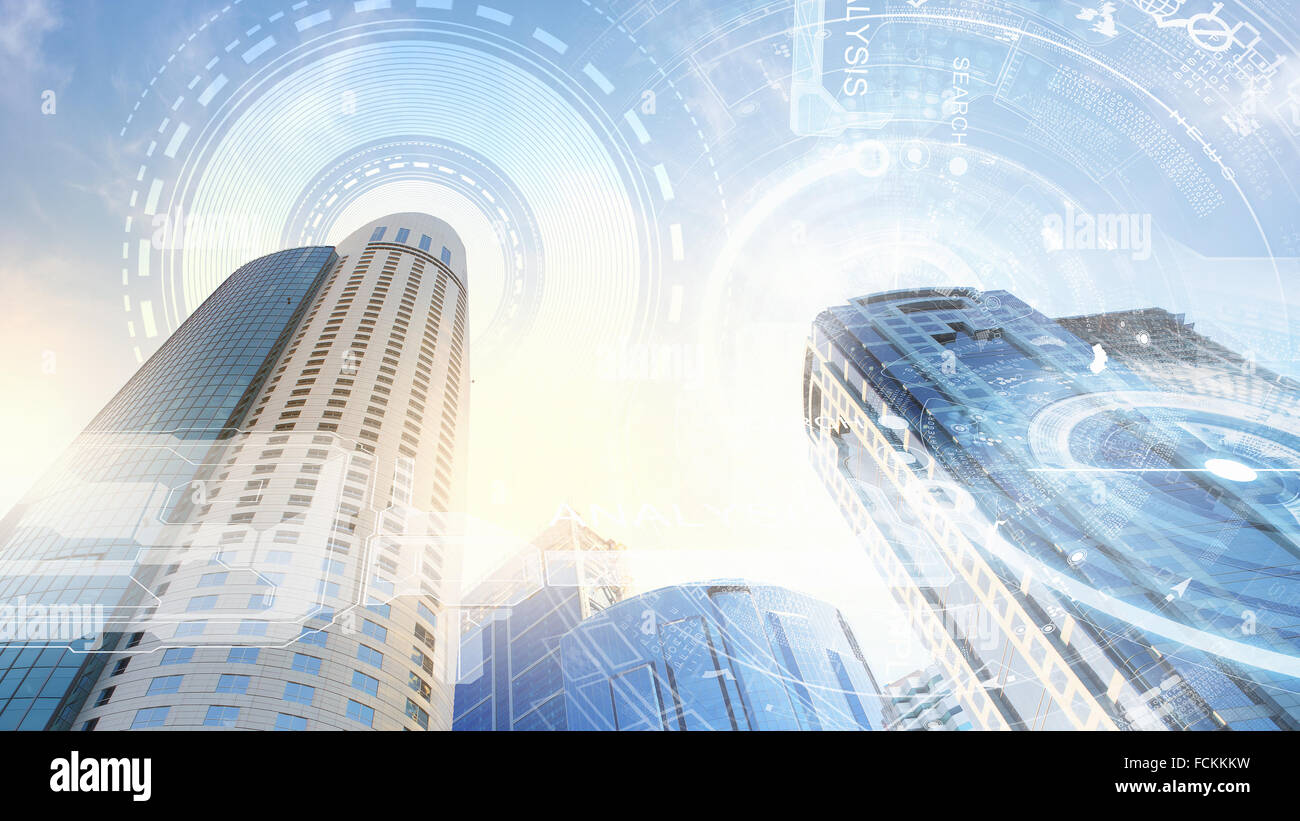 Digital image of bottom view of tall skyscraper Stock Photo - Alamy
