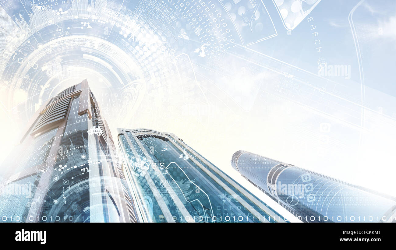 Digital image of bottom view of tall skyscraper Stock Photo - Alamy