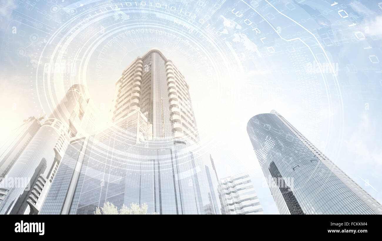 Digital image of bottom view of tall skyscraper Stock Photo - Alamy