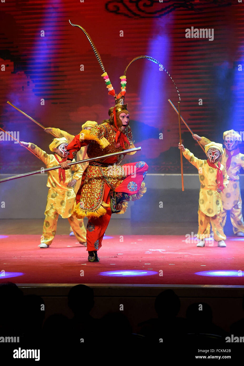 Kunming. 22nd Jan, 2016. Artists perform Peking Opera at a Spring ...