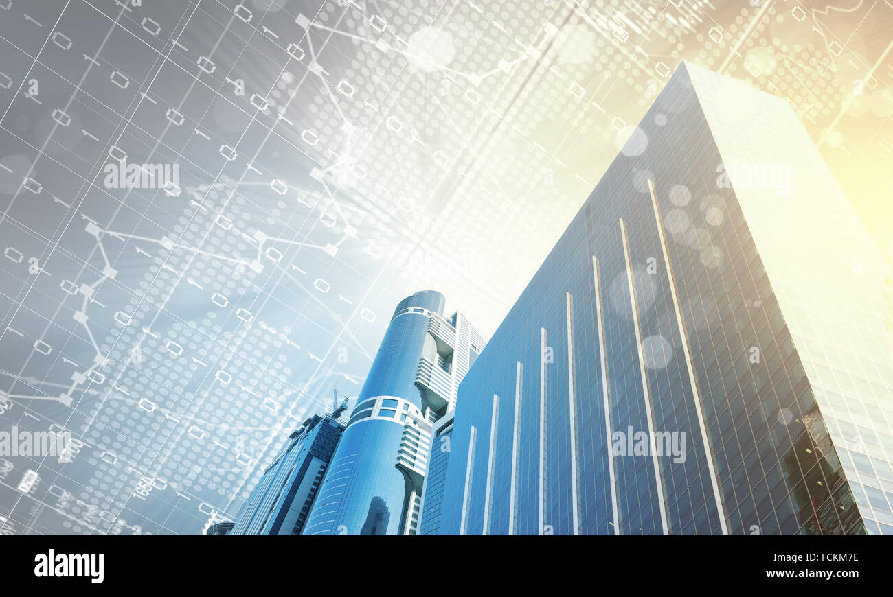 Digital image of bottom view of tall skyscraper Stock Photo - Alamy