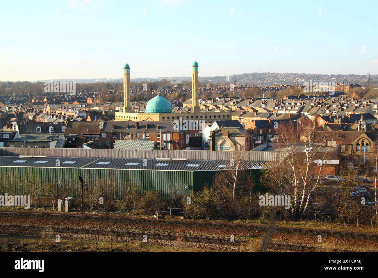 Sheffield view featuring the blue dome of the Madina Masjid mosque ...