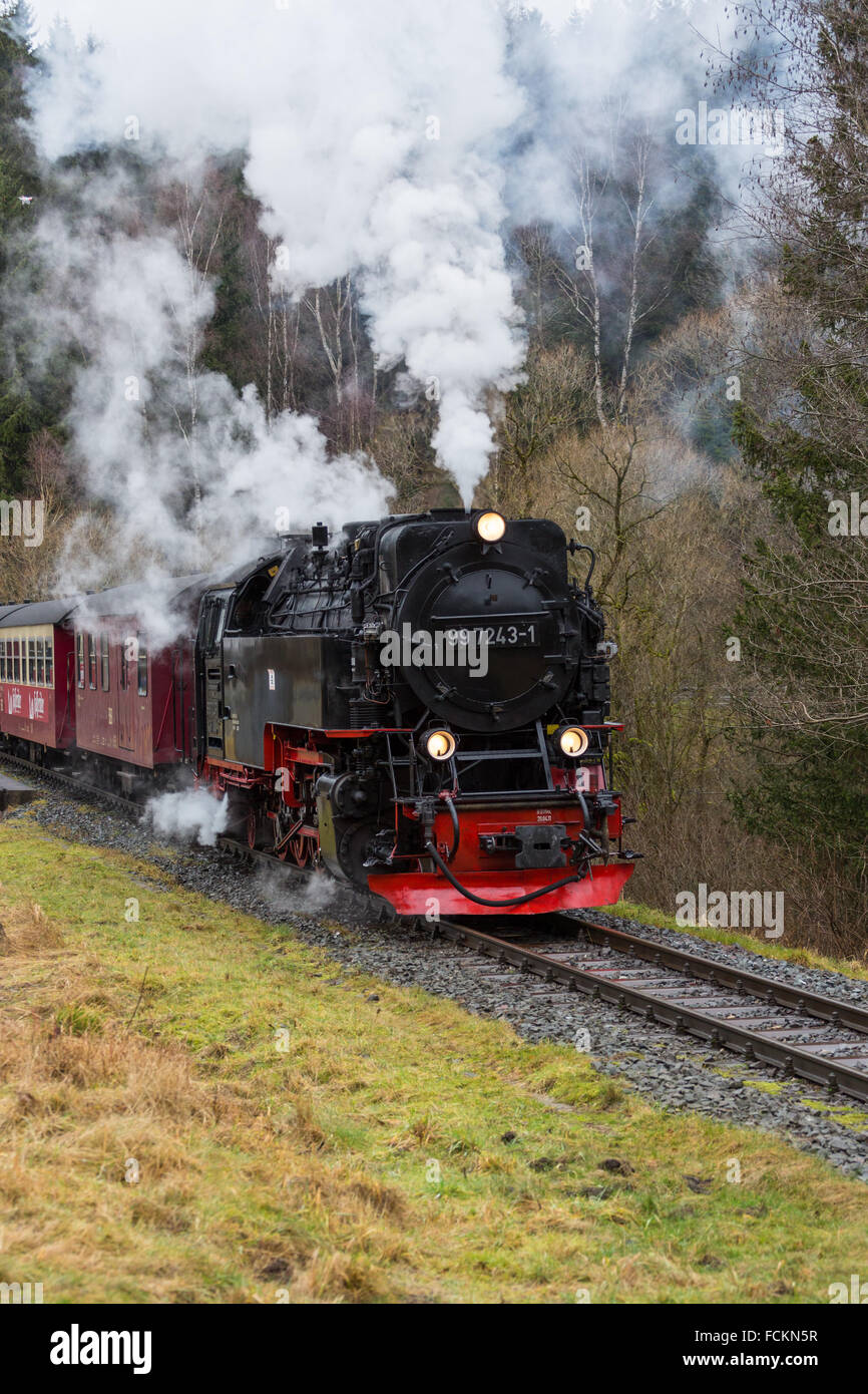 A steam engine in the Harz mountains in Germany, near the Brocken ...