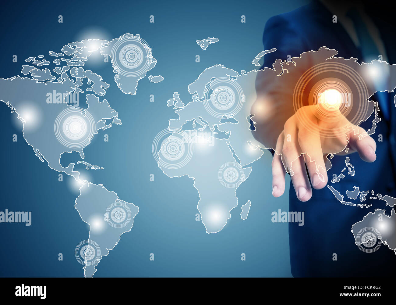 Close up of businessman touching digital screen with finger Stock Photo ...