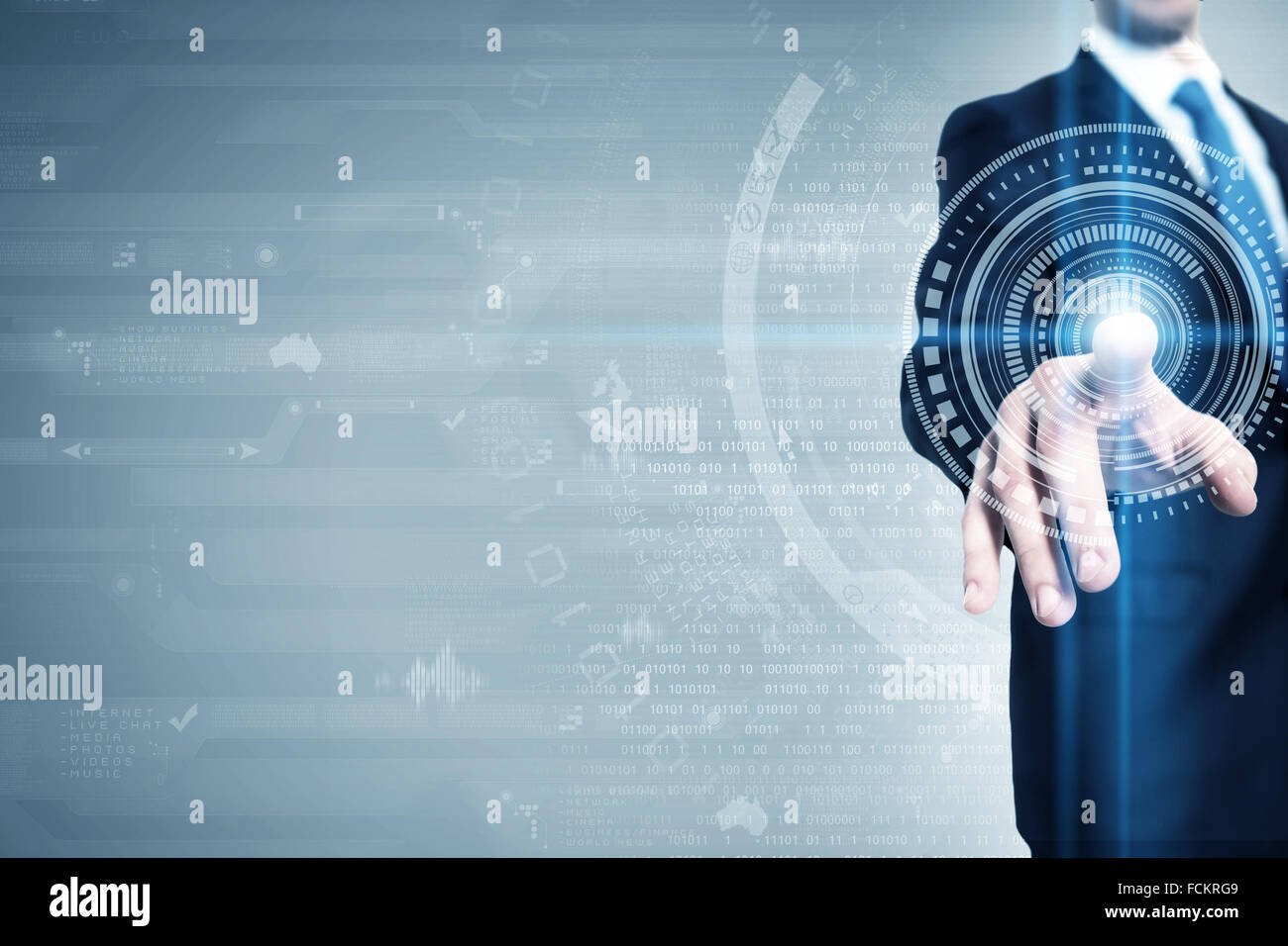 Close up of businessman touching digital screen with finger Stock Photo ...