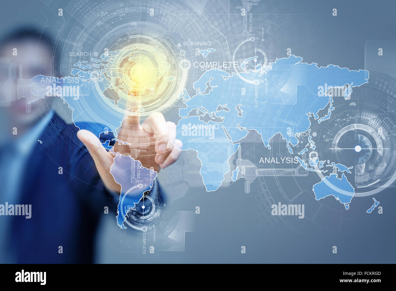 Close up of businessman touching digital screen with finger Stock Photo ...