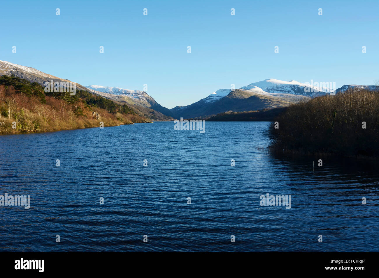 Llyn Padarn from Penllyn with the Glyderau and Snowdon in the ...