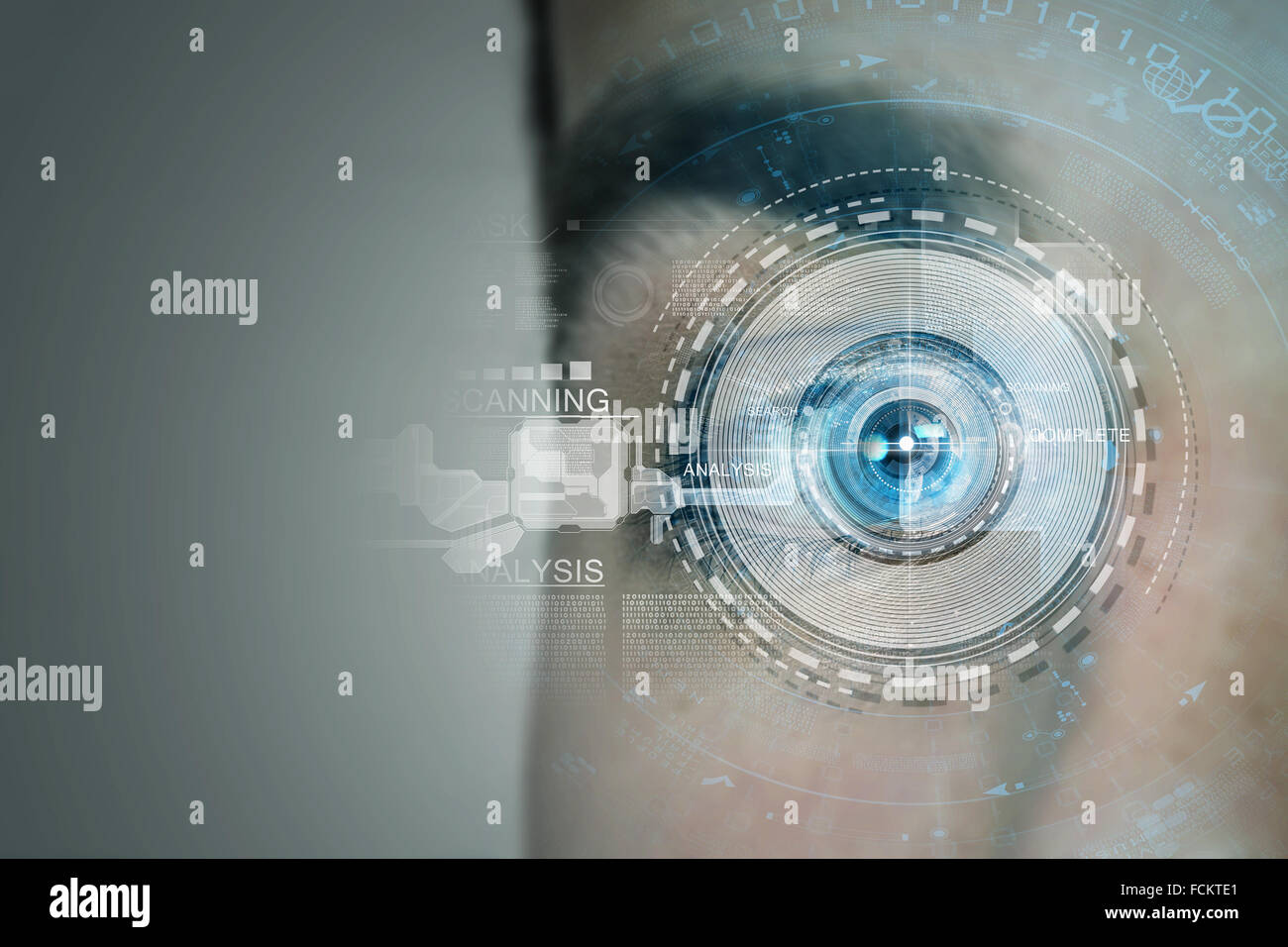 Close up of man eye with digital icons Stock Photo - Alamy