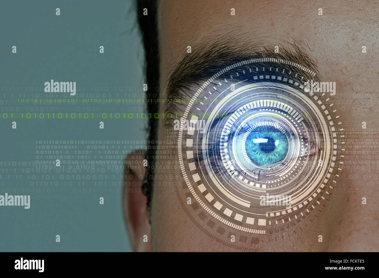 Close up of man eye with digital icons Stock Photo - Alamy
