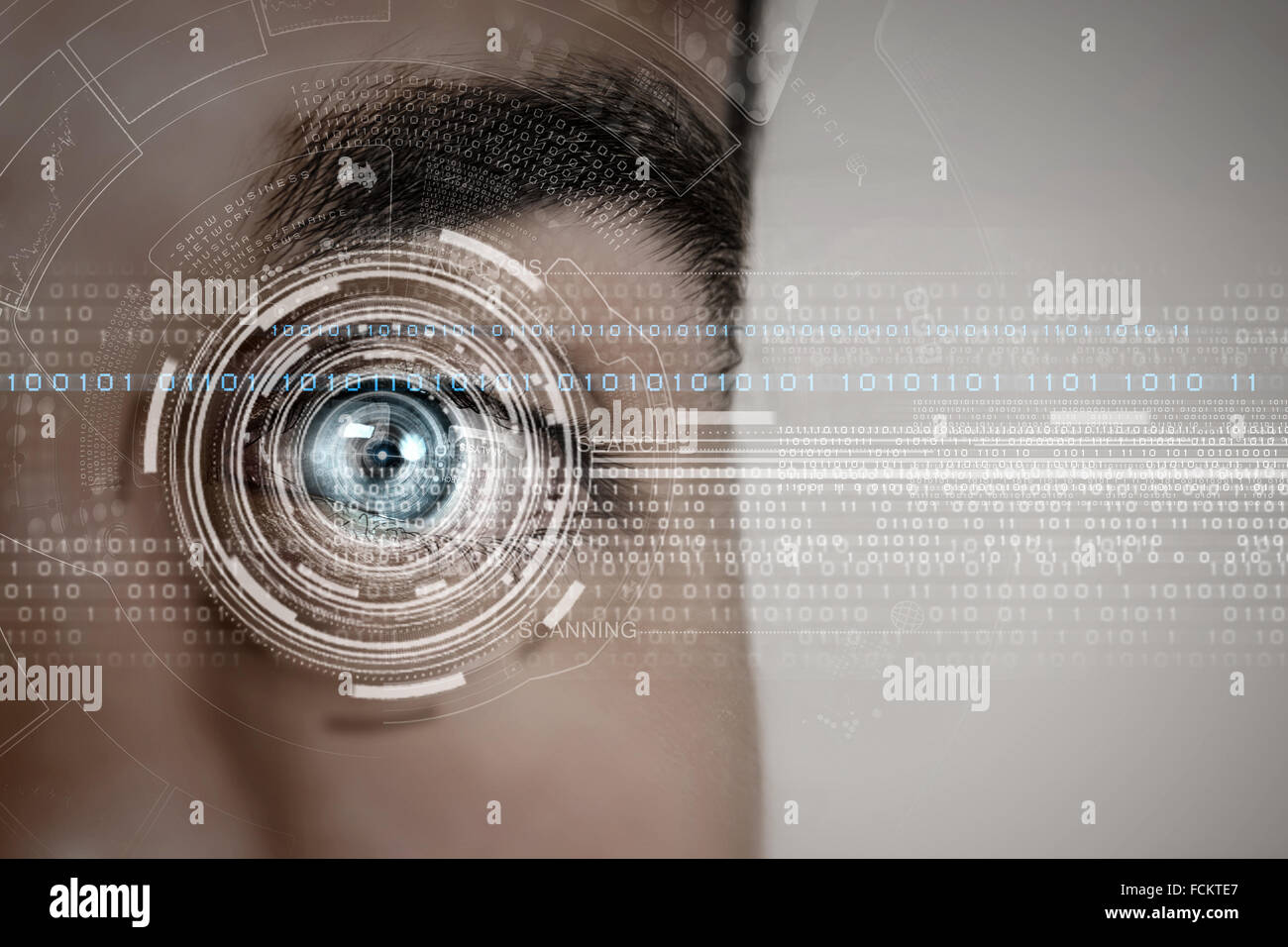 Close up of man eye with digital icons Stock Photo - Alamy