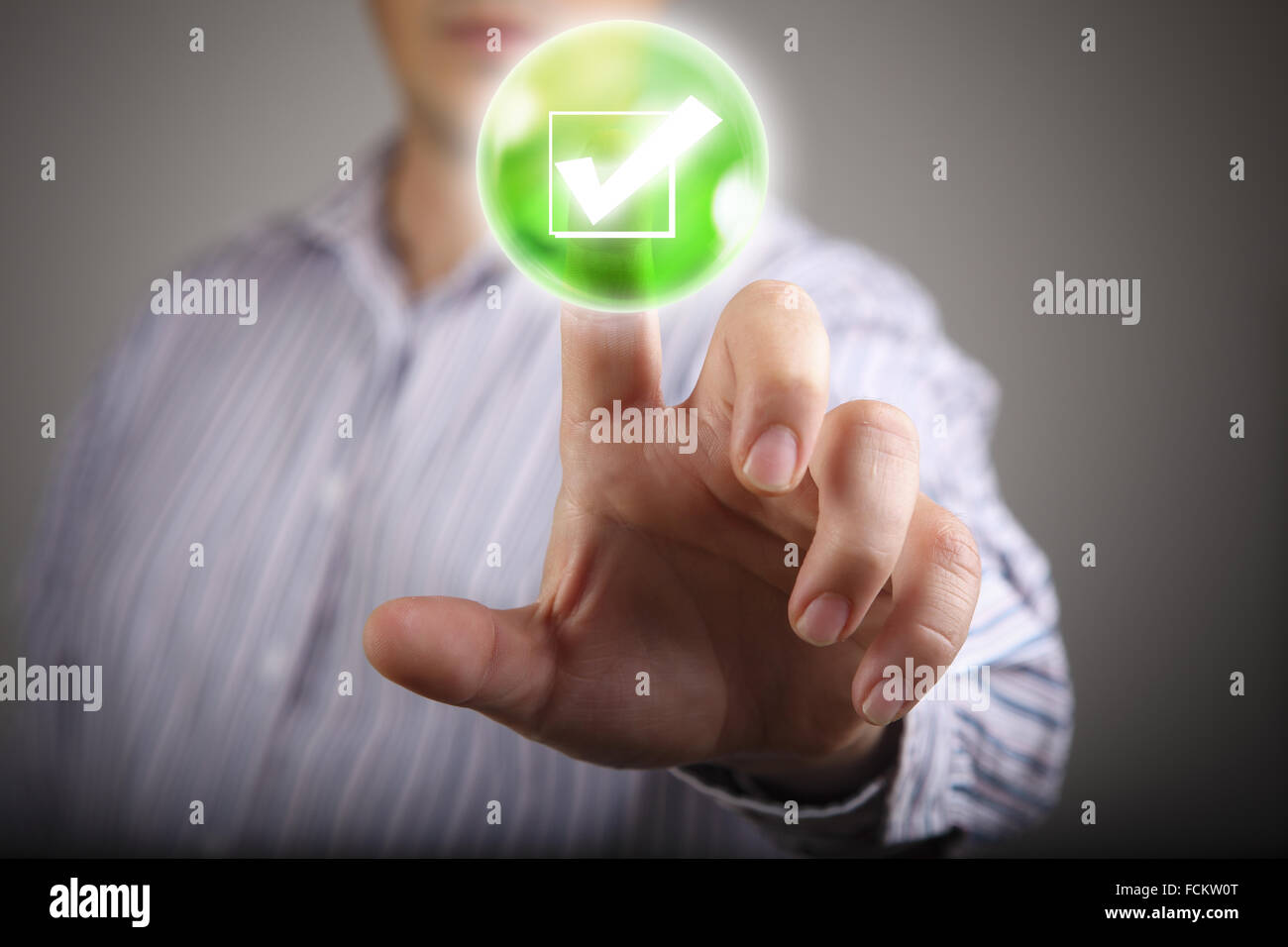 Close up of businessman touching making choice on media screen Stock ...