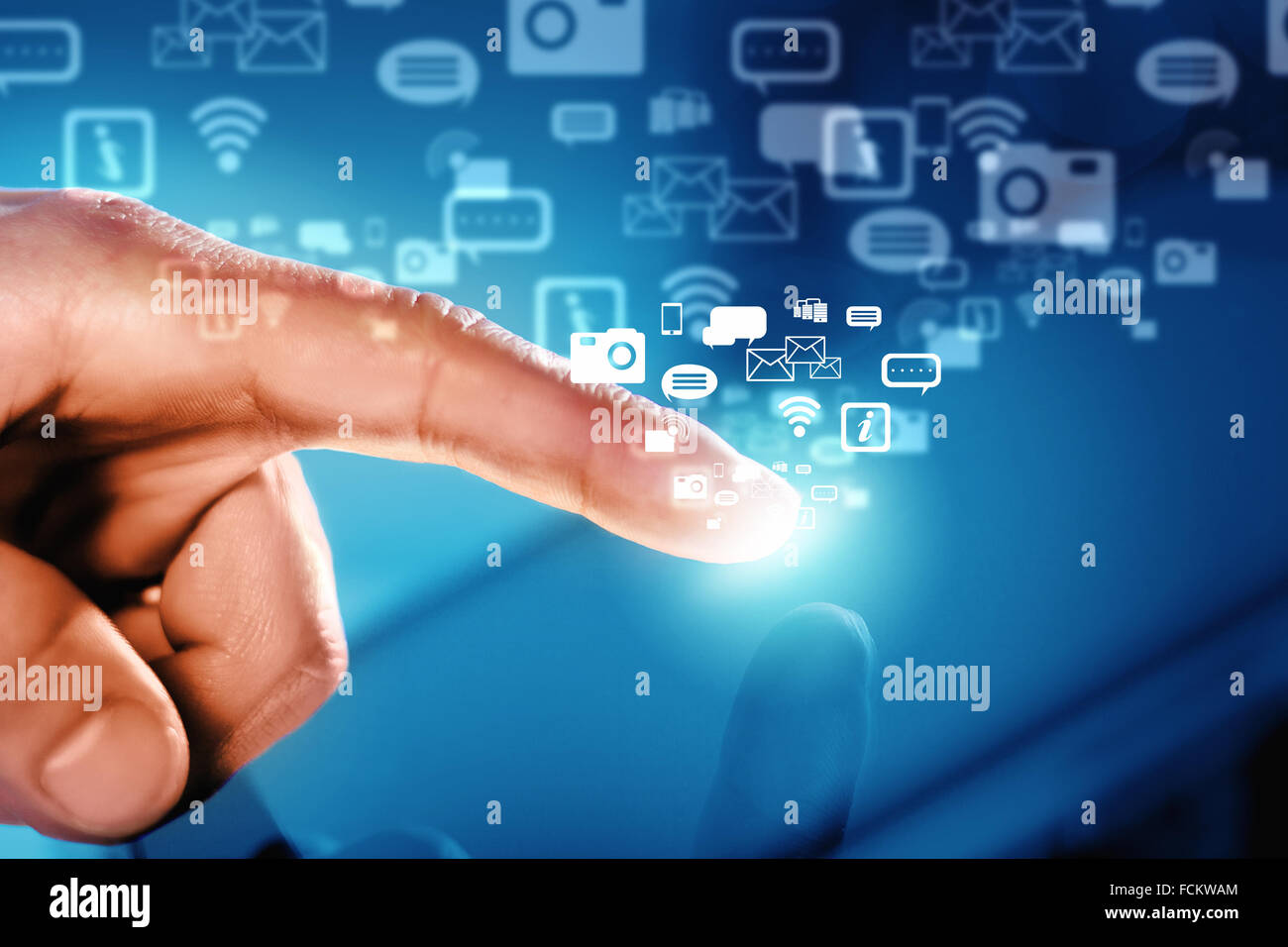 Close up of human hand touching screen of tablet Stock Photo - Alamy