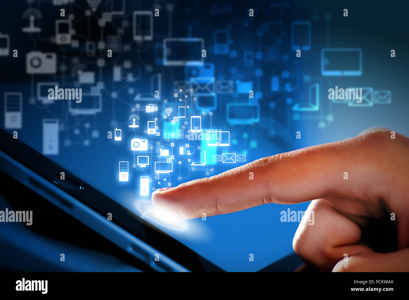 Close up of human hand touching screen of tablet Stock Photo - Alamy