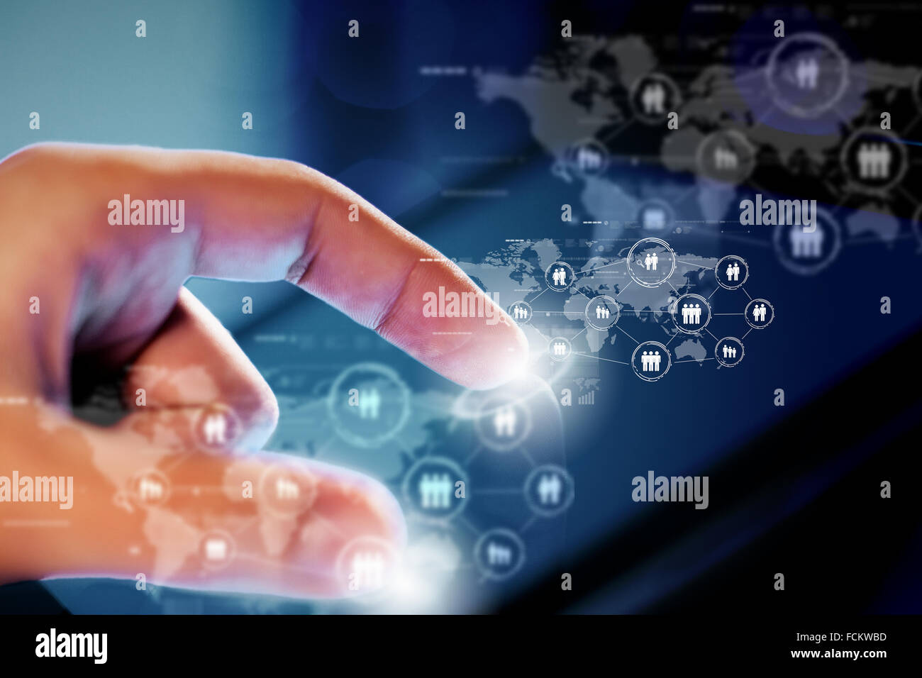 Close up of human hand touching screen of tablet Stock Photo - Alamy