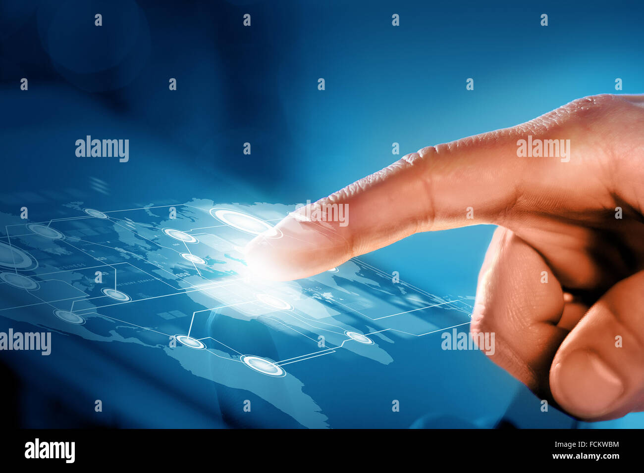 Close up of human hand touching screen of tablet Stock Photo - Alamy
