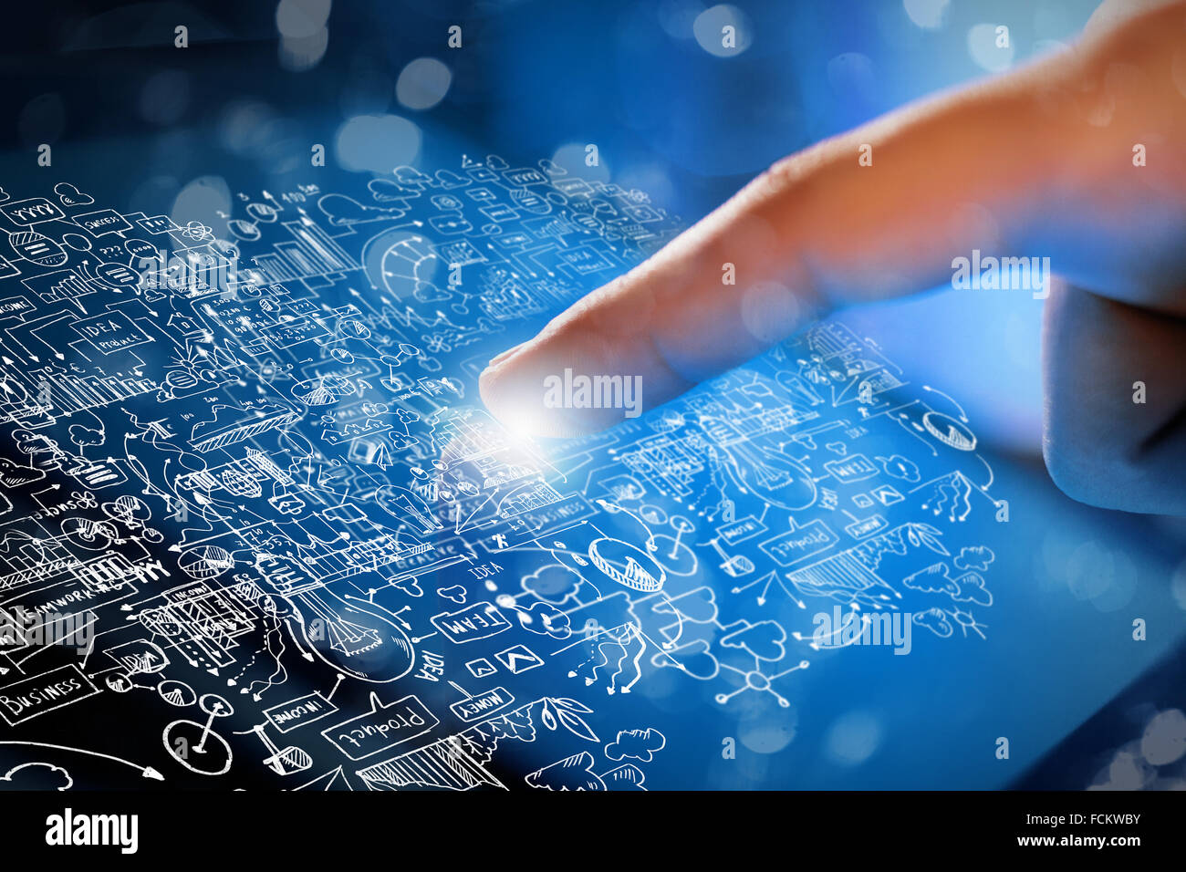Close up of human hand touching screen of tablet Stock Photo - Alamy