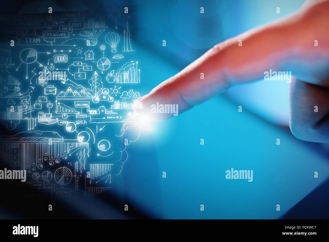 Close up of human hand touching screen of tablet Stock Photo - Alamy