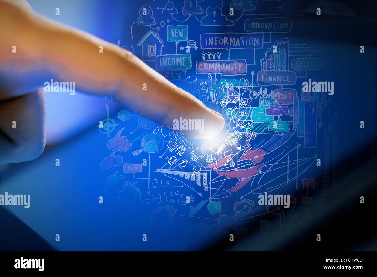 Close up of human hand touching screen of tablet Stock Photo - Alamy