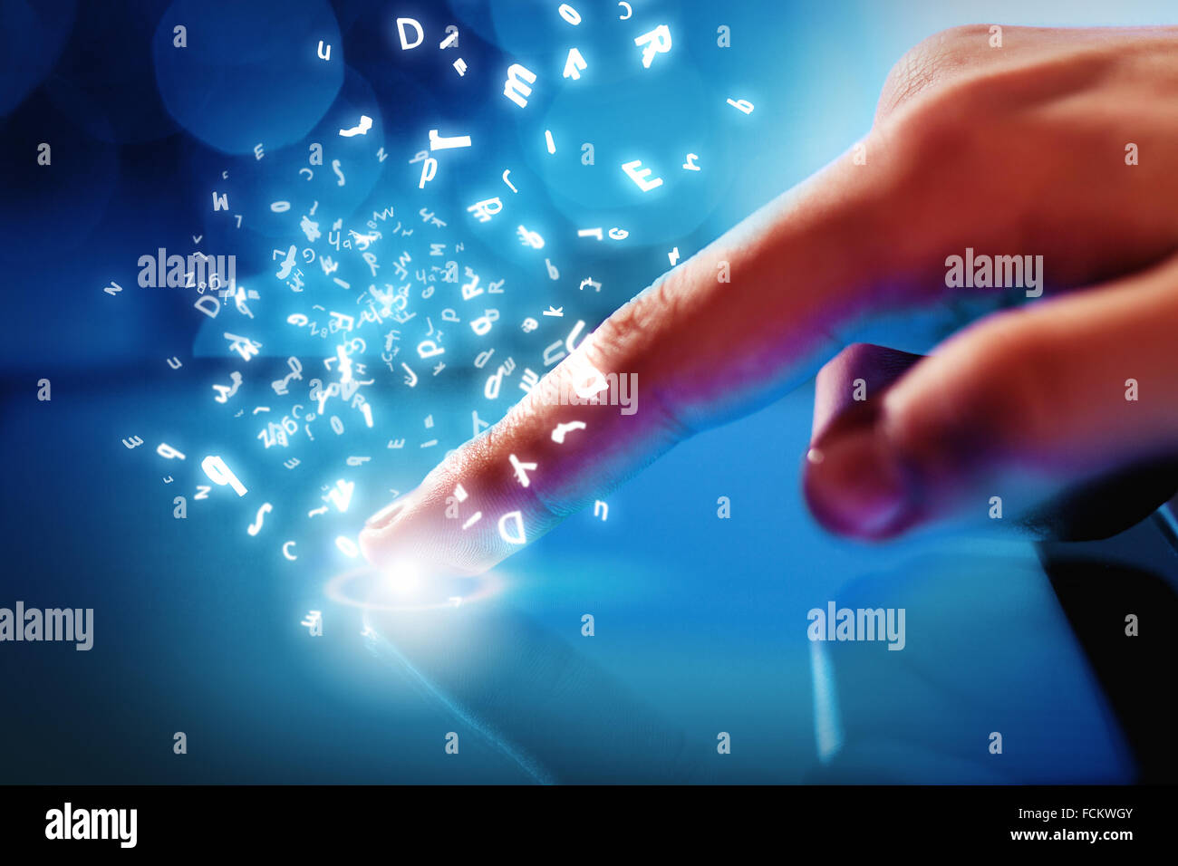 Close up of human hand touching screen of tablet Stock Photo - Alamy