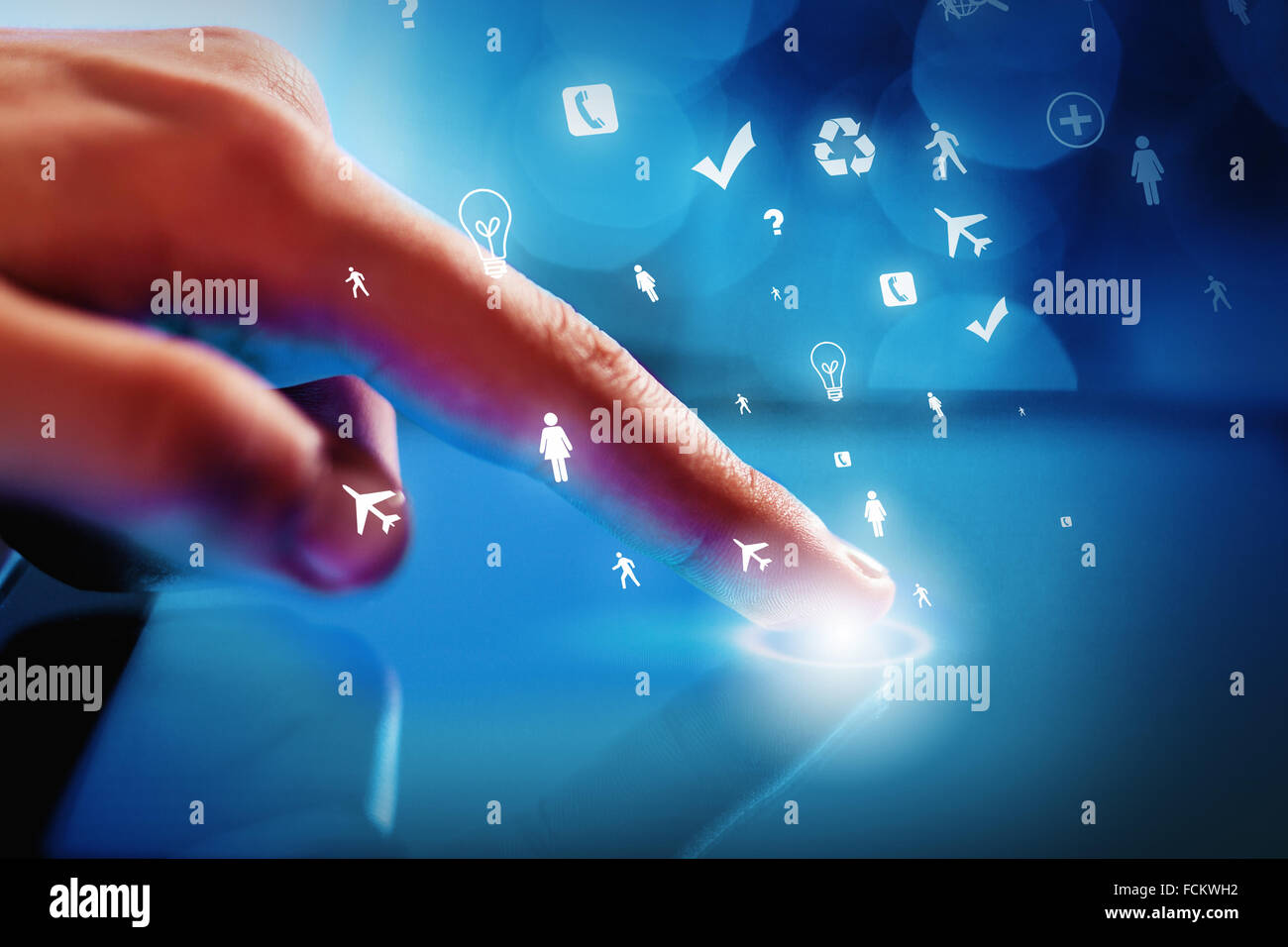 Close up of human hand touching screen of tablet Stock Photo - Alamy