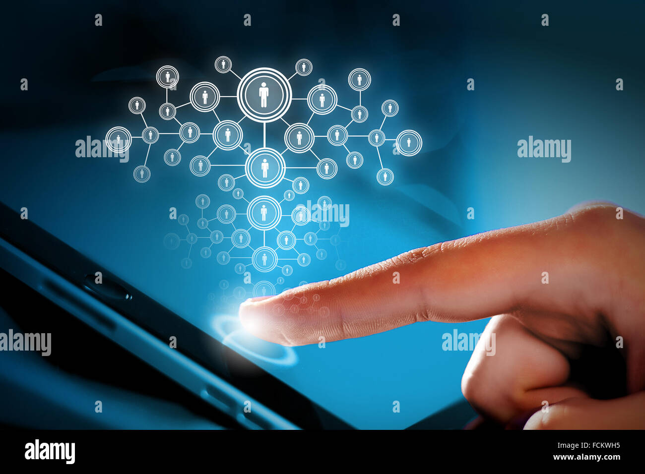 Close up of human hand touching screen of tablet Stock Photo - Alamy