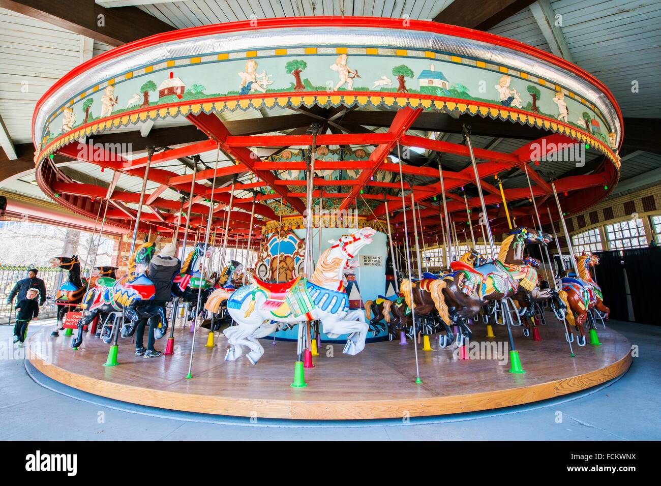 New York, USA. Carousel turning in South Central Park, Manhattan Stock ...