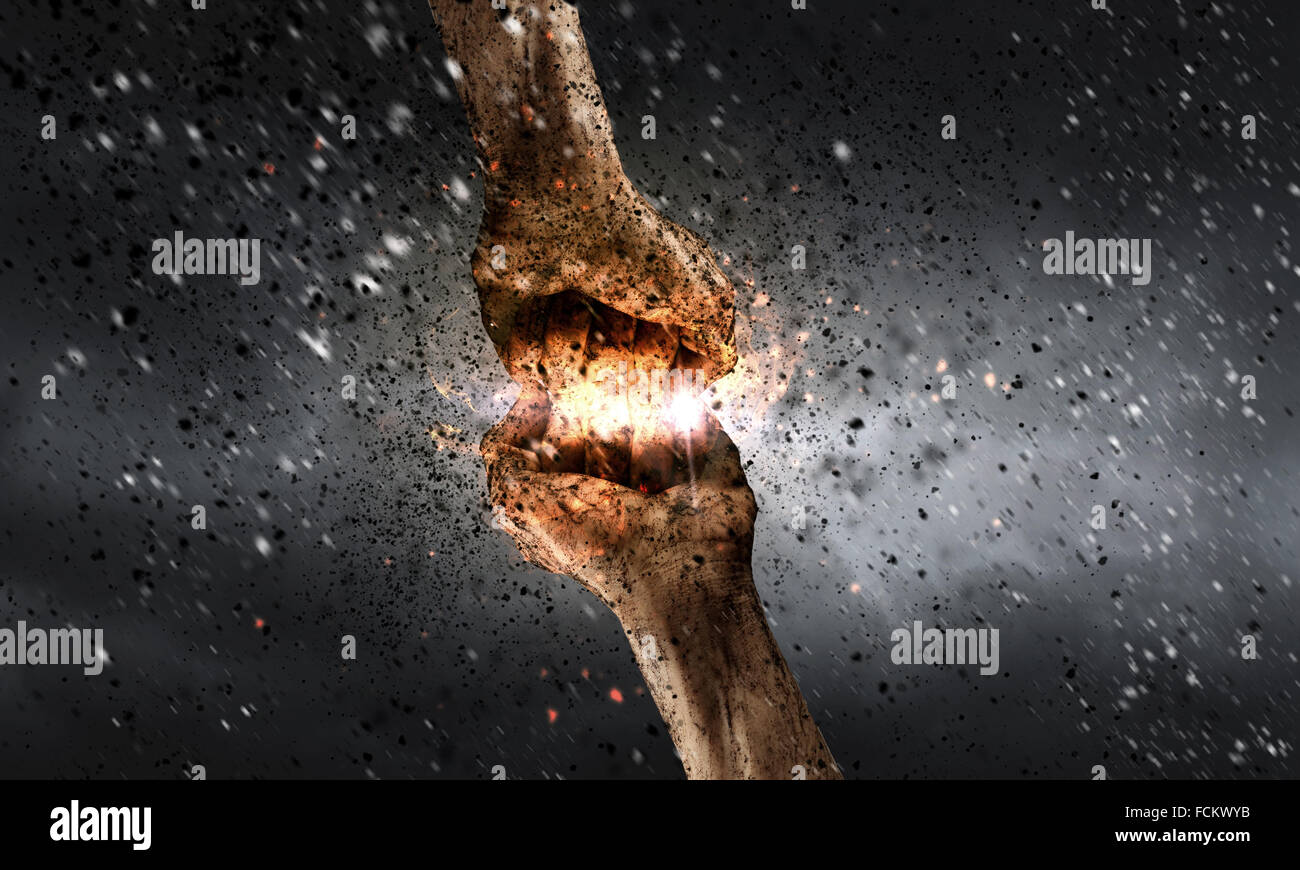 One hand preventing punch attack of another hand Stock Photo - Alamy
