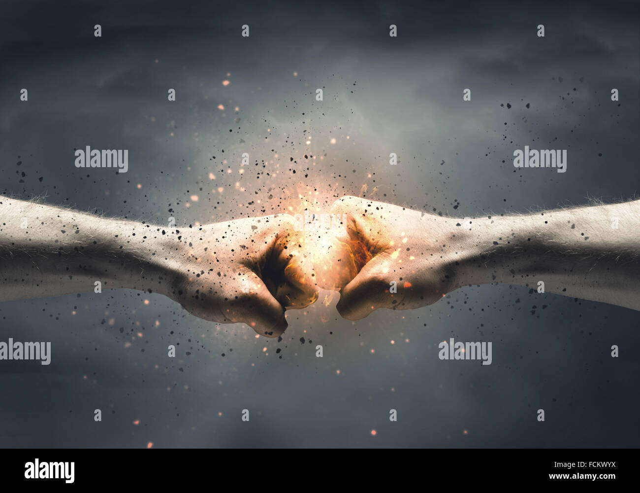 One hand preventing punch attack of another hand Stock Photo - Alamy