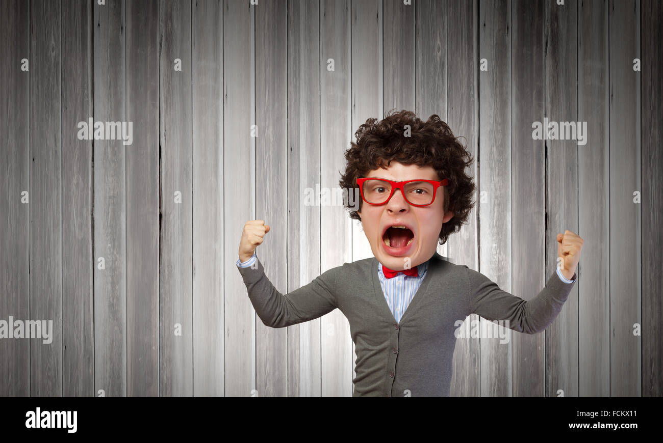 Funny young man with big head screaming emotionally Stock Photo - Alamy