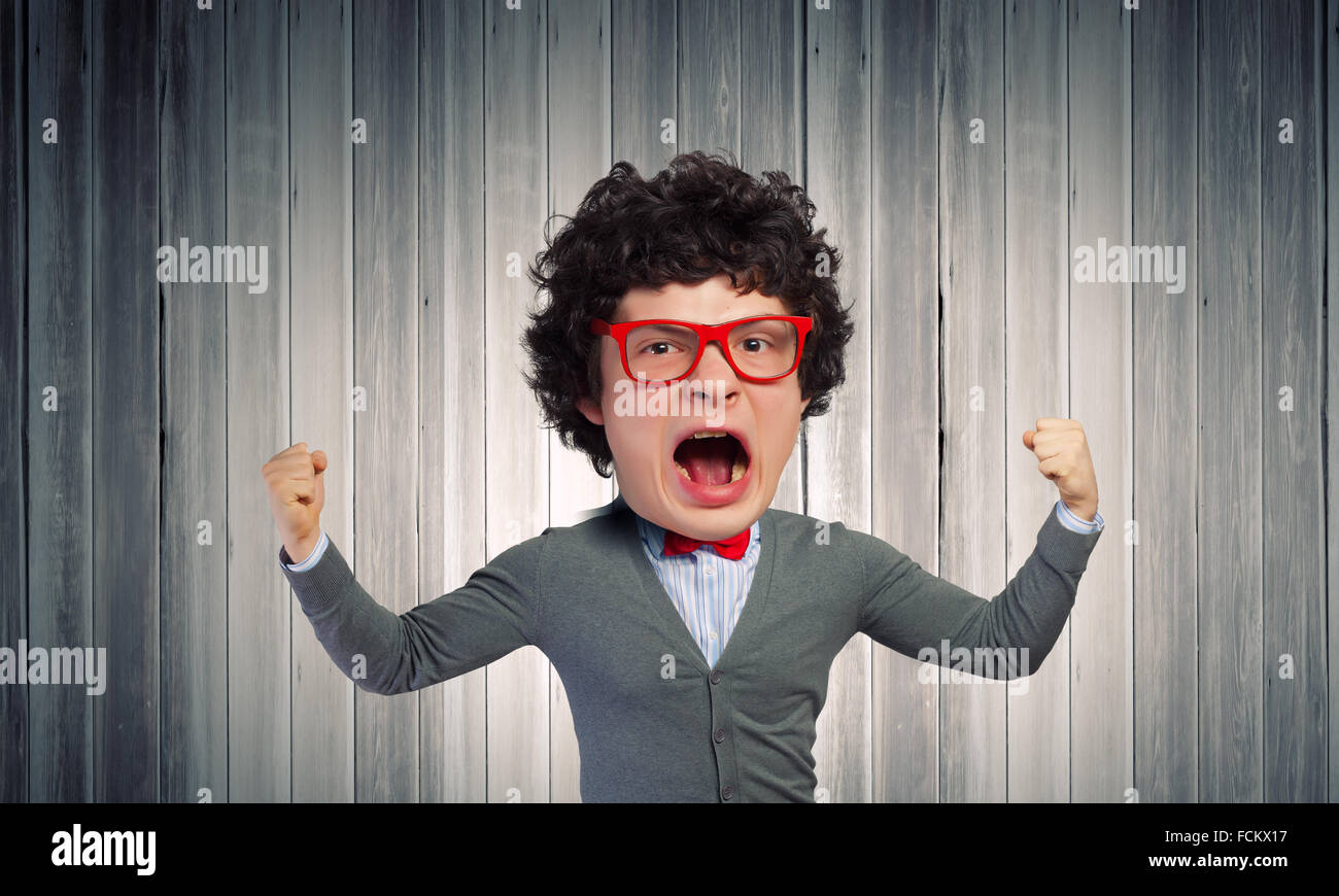 Funny young man with big head screaming emotionally Stock Photo - Alamy