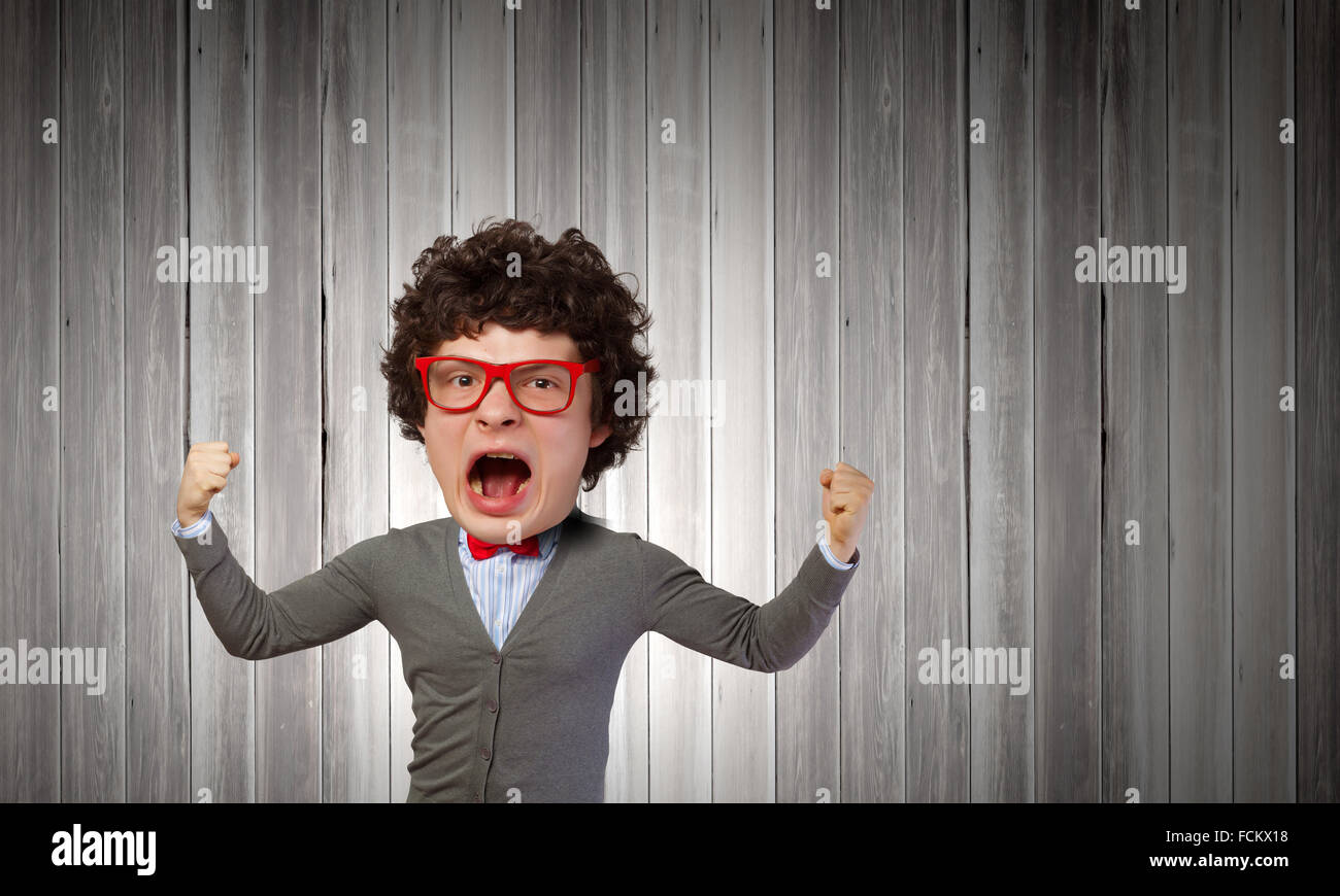 Funny young man with big head screaming emotionally Stock Photo - Alamy