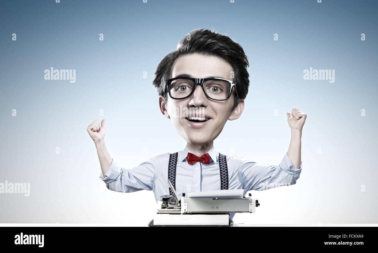 Young funny man writer with big head Stock Photo - Alamy